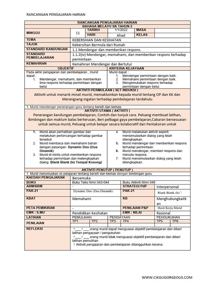 RPH Minggu 11 BM THN 2 by Cikgu Gorgeous | PDF | Karier & Perkembangan ...