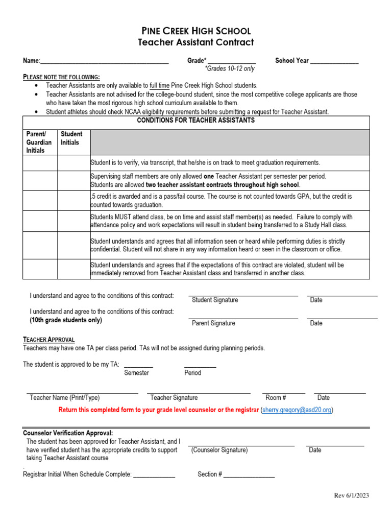 Pine Creek High School TA Contract | PDF | Teachers