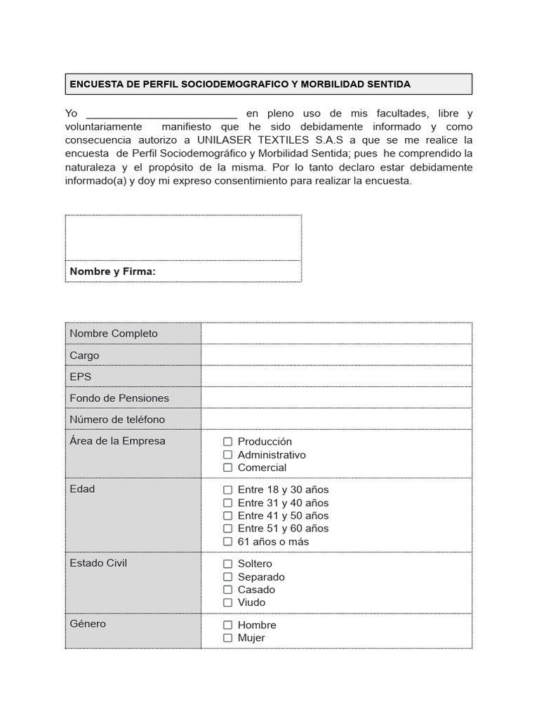 Encuesta de Perfil Sociodemografico y Morbilidad Sentida | PDF ...