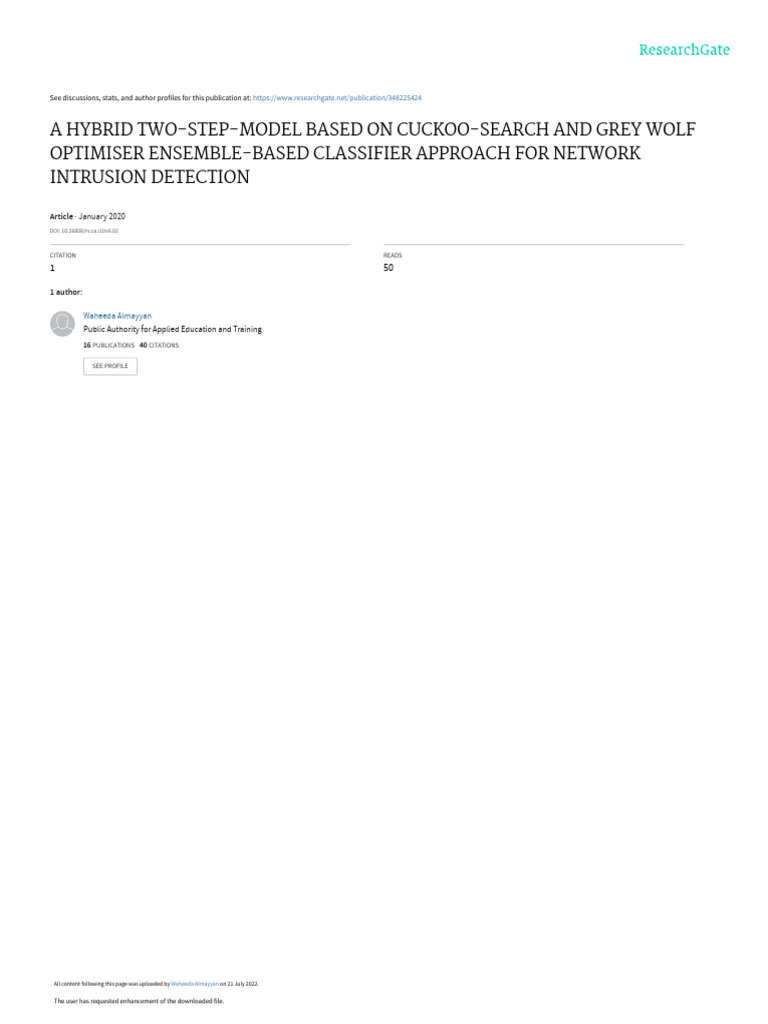 A Hybrid Two-Step-Model Based On Cuckoo-Search and | Download Free PDF | Algorithms | Machine ...