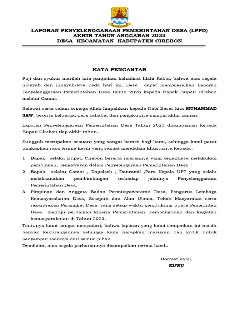 Contoh LPPD dan LKPJ Kepala Desa 2023 | PDF