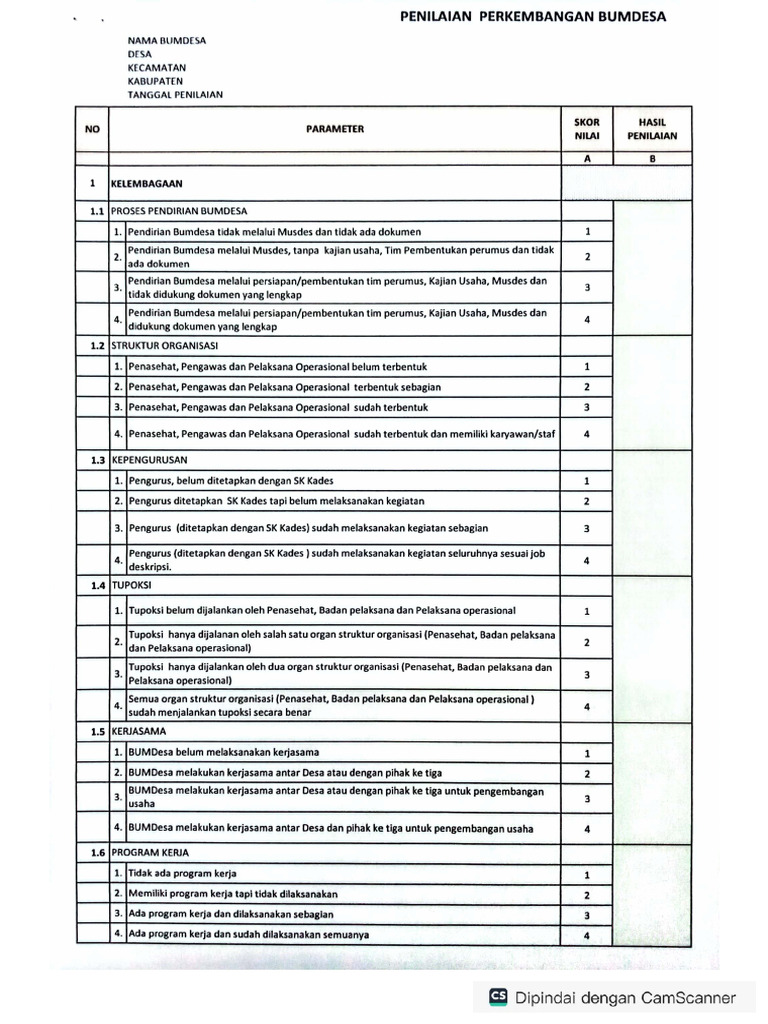 Form Penilaian BUMDes | PDF