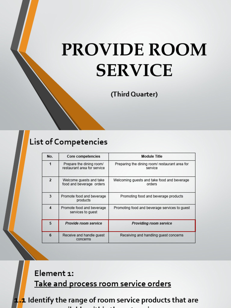 Fbs 11 - Provide Room Service | PDF | Restaurants | Meal