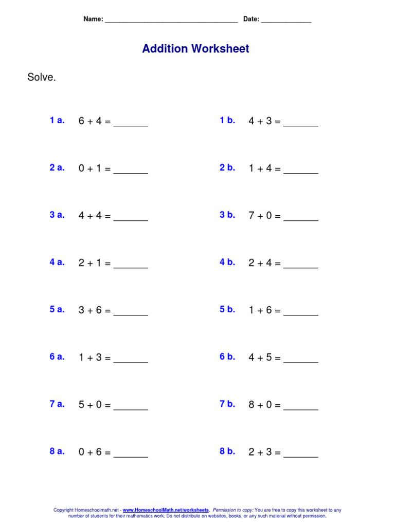 Addition - Worksheet 1 To 10 | PDF | Government Information | Data ...