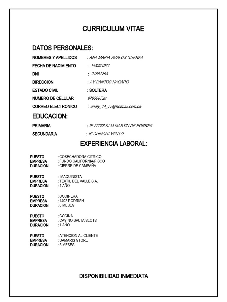 Curriculum Vitae (Ana Maria Avalos Guerra 1 | PDF