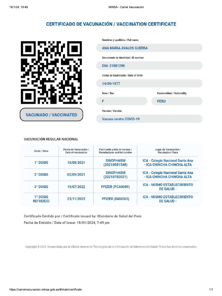 Certif. Vacunacion | PDF