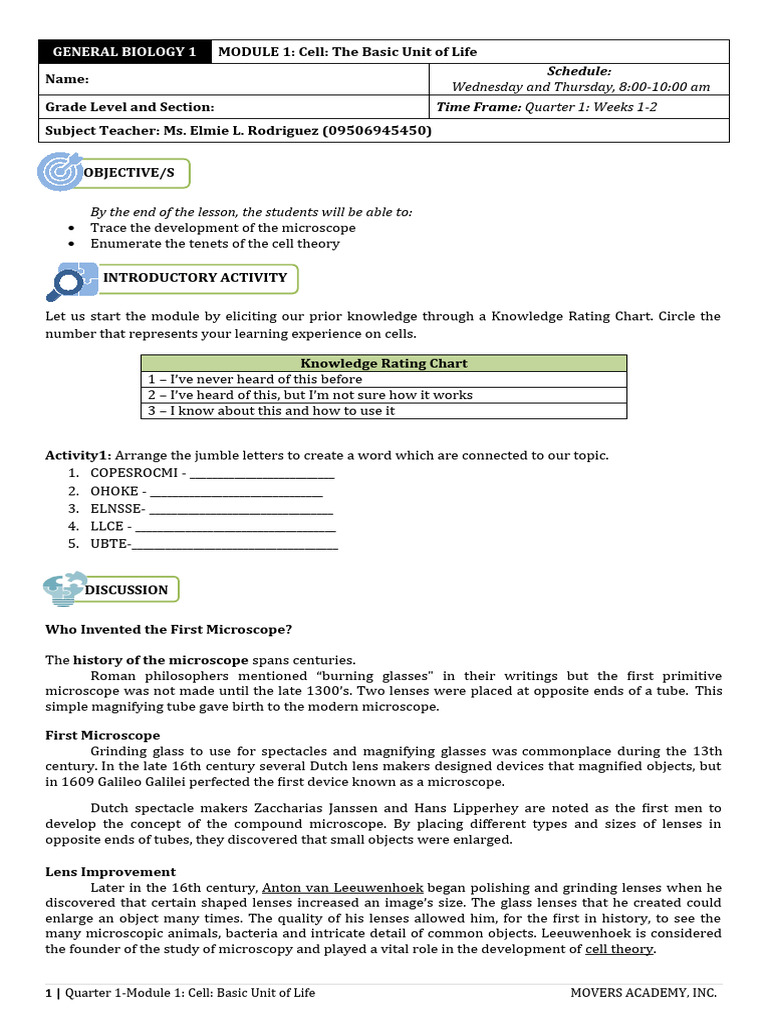 Gen Bio Module 1 | PDF | Microscope | Stem Cell