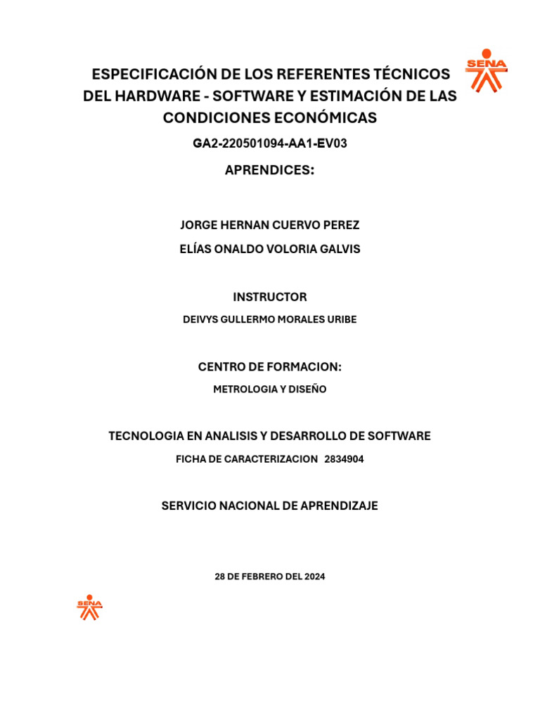 Especificación de Los Referentes Técnicos Del Hardware - Software y ...