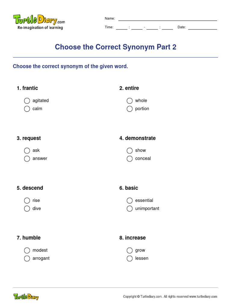 choose-the-correct-synonym-fourth-grade | PDF
