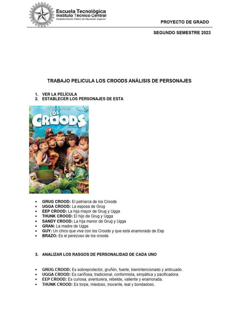Trabajo Pelicula Los Groods Analisis de Personajes | PDF