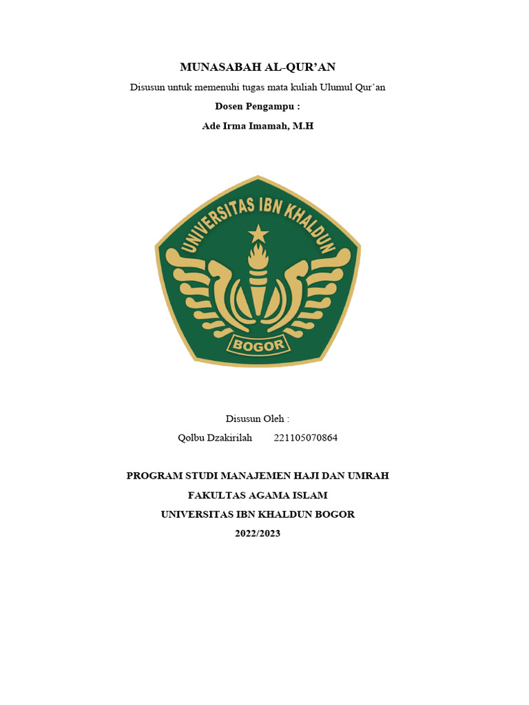 Munasabah Al-Qur'an - UQ - Qolbu Dzakirilah | PDF | Agama & Spiritualitas