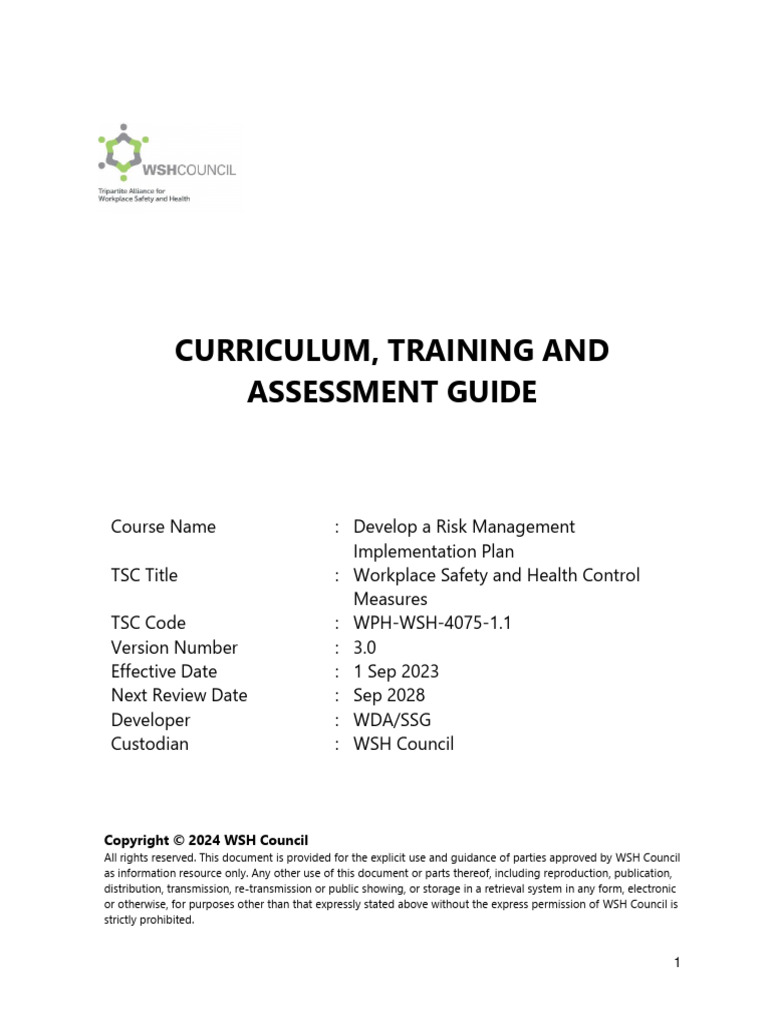 Develop A Risk Management Implementation Plan BizSAFE Level 2 | PDF ...