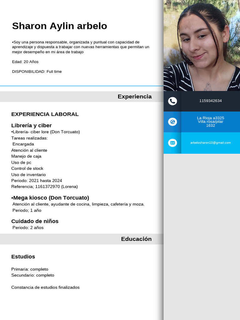 Currículum de Sharon Aylin Arbelo | PDF