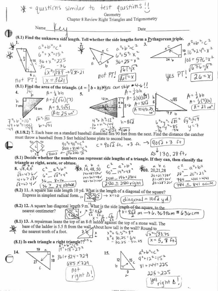 Geometry CH 8 Review Answer Key 2 | PDF
