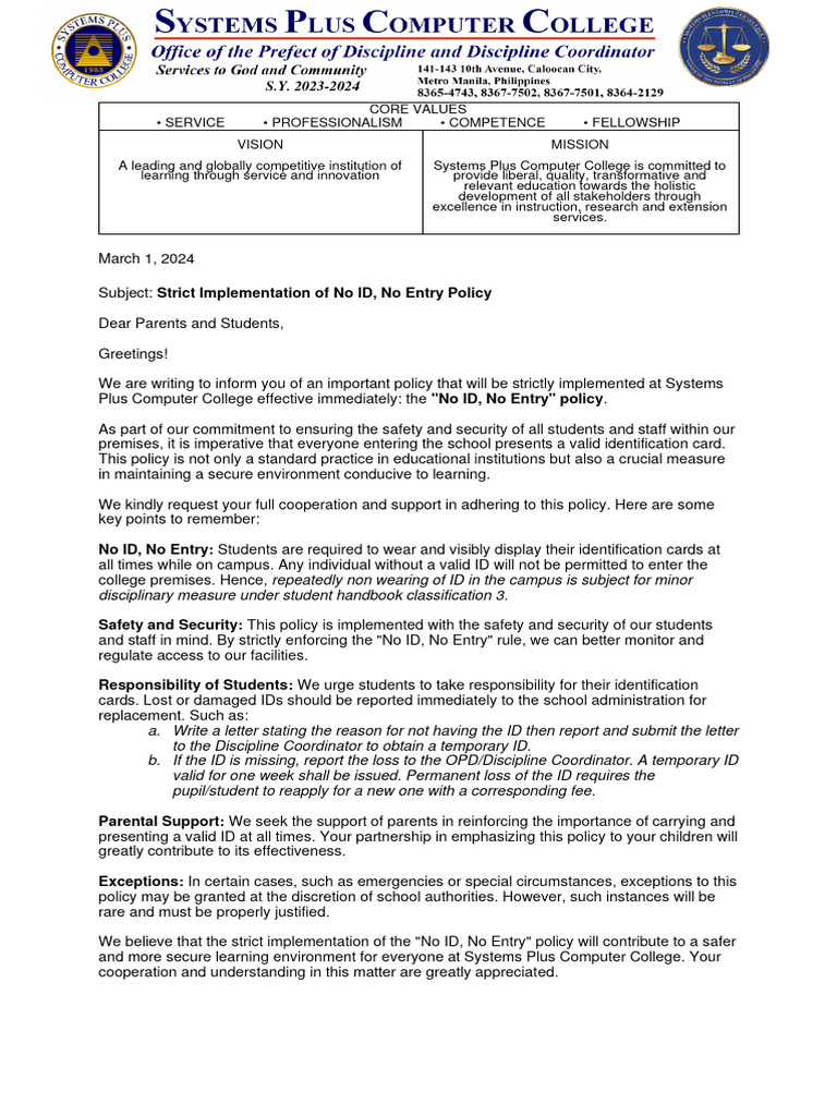 OPD No ID No Entry Policy | PDF | Identity Document