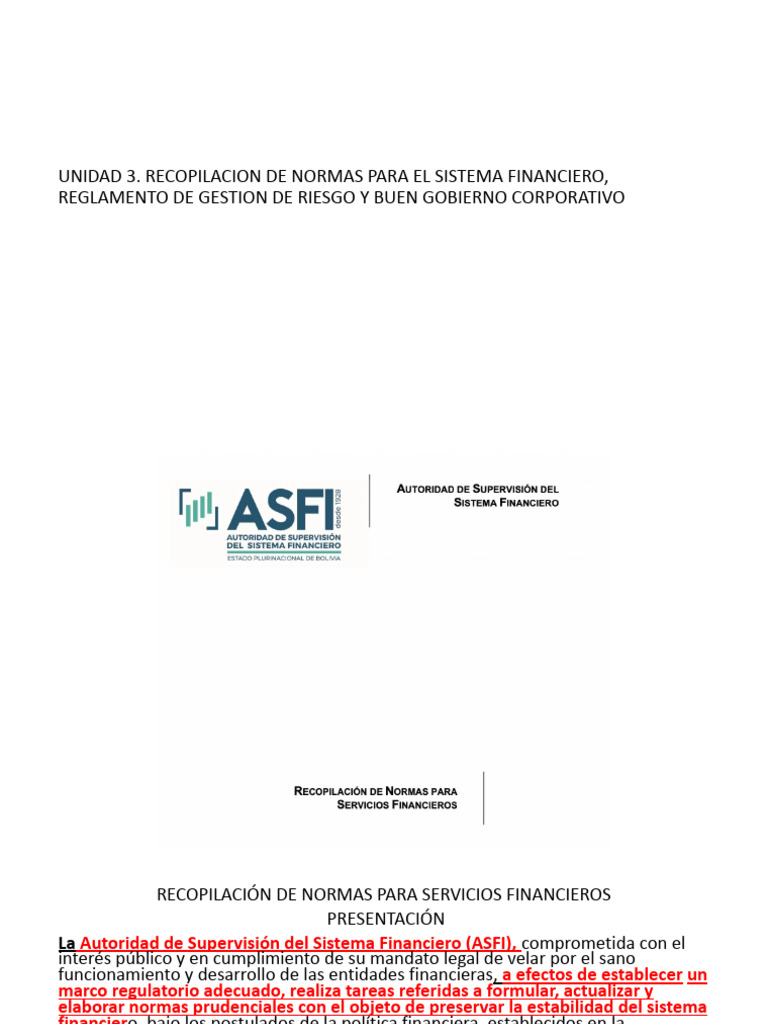 Unidad 4. Parte I. Recopilacion de Normas Del Sistema Financiero | PDF | Bancos | Sistema financiero