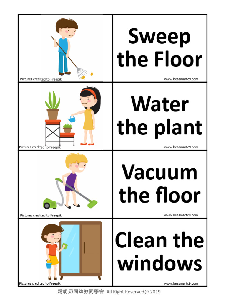 English Flashcard - Housework Chores | PDF | Cleaning | Home