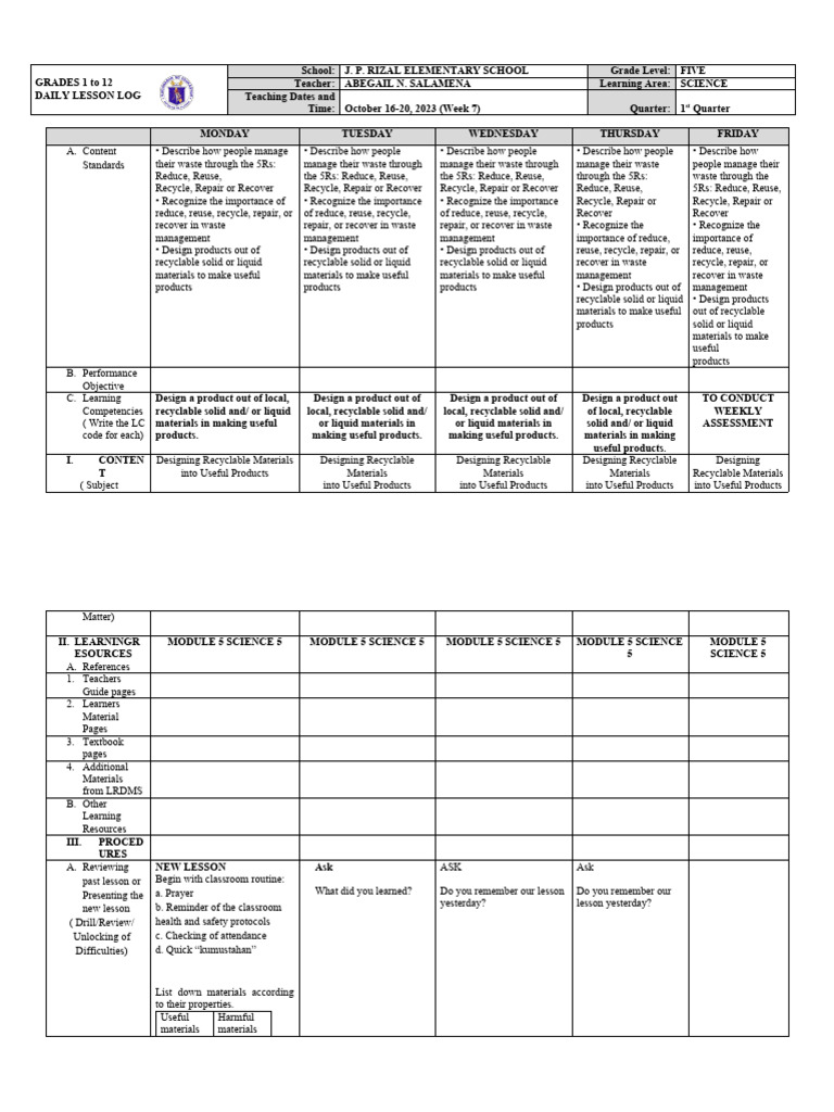 DLL Week 6 Science | Download Free PDF | Waste | Waste Management