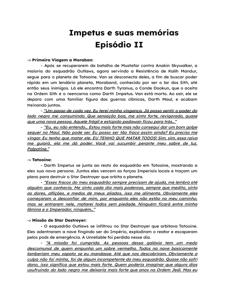 Impetus e Suas Memórias - Episódio II | PDF | Star Wars | Sith