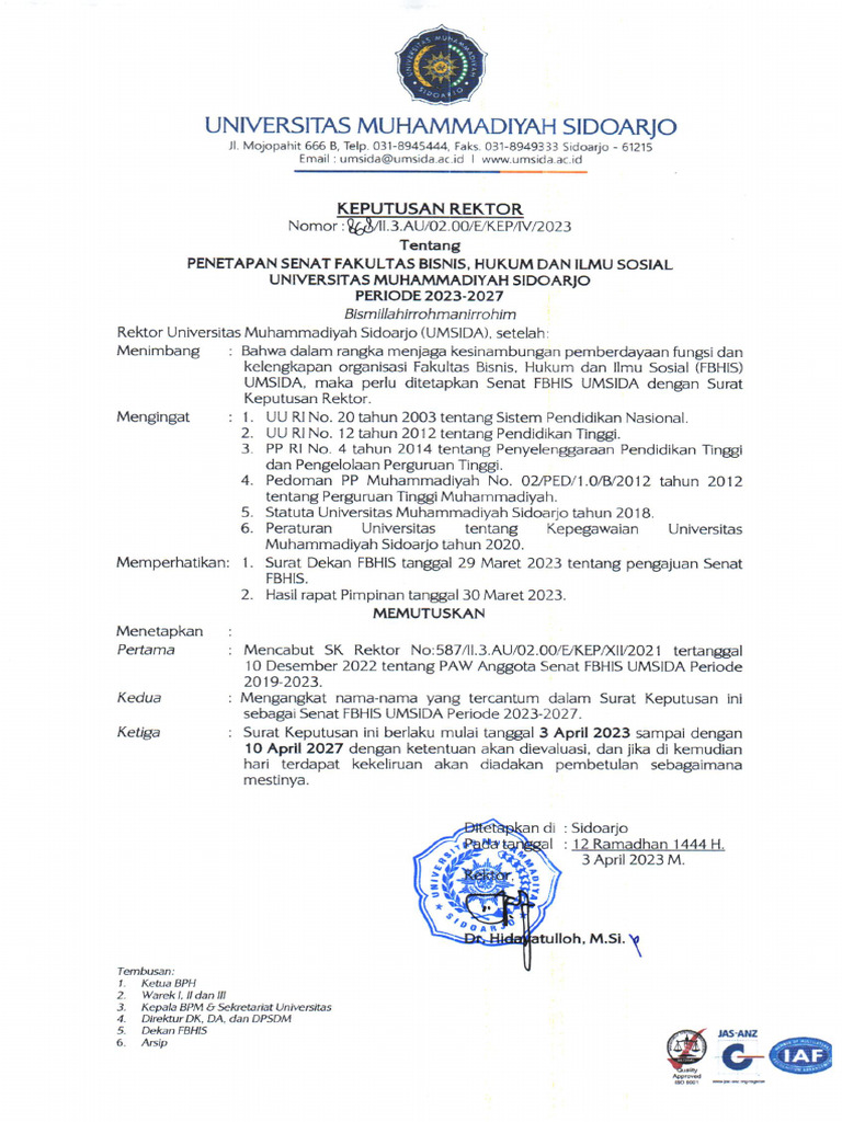 Senat FBHIS Periode 2023-2027 | PDF