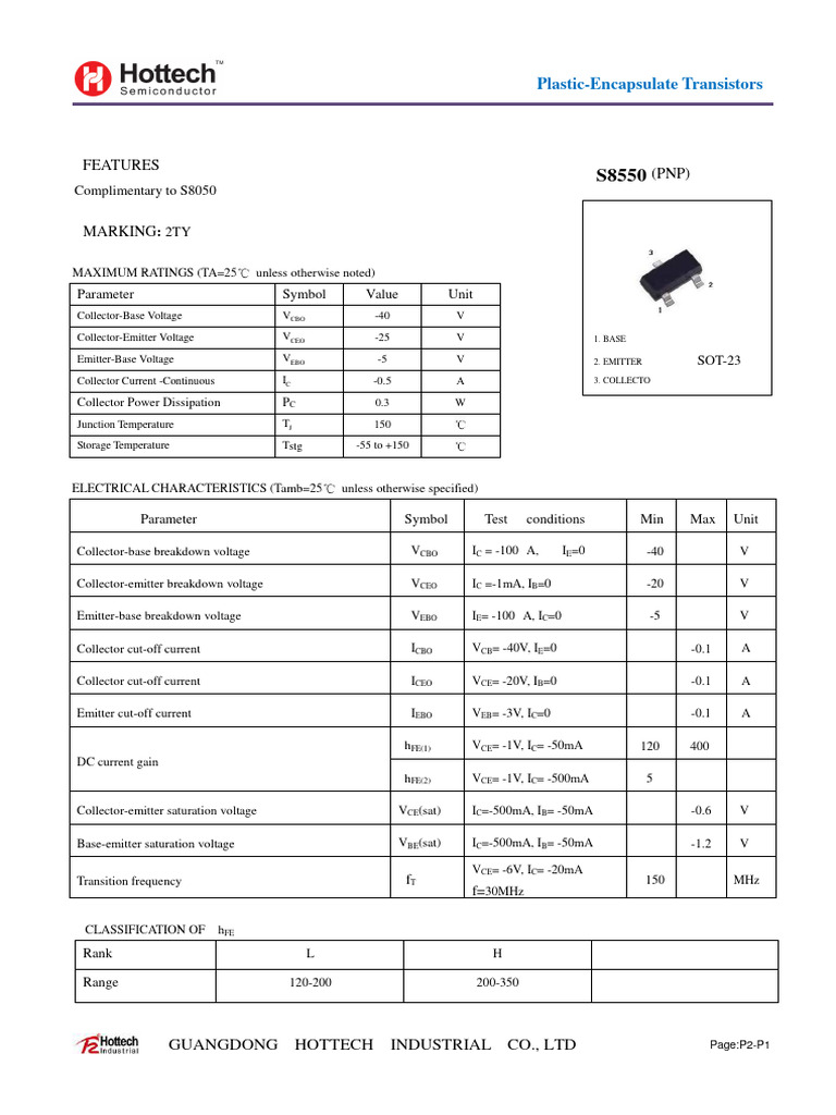 Transistor Sot23 S8550 2TY | PDF | Bipolar Junction Transistor ...