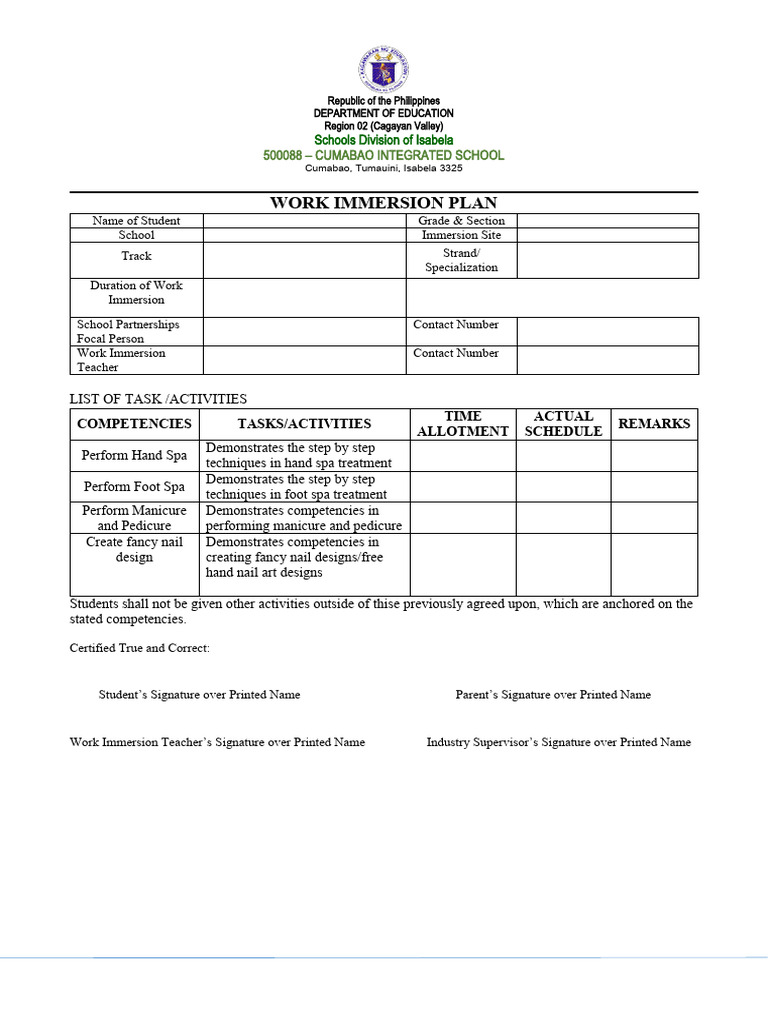 Immersion Plan-BNC | PDF | Hygiene | Beauty