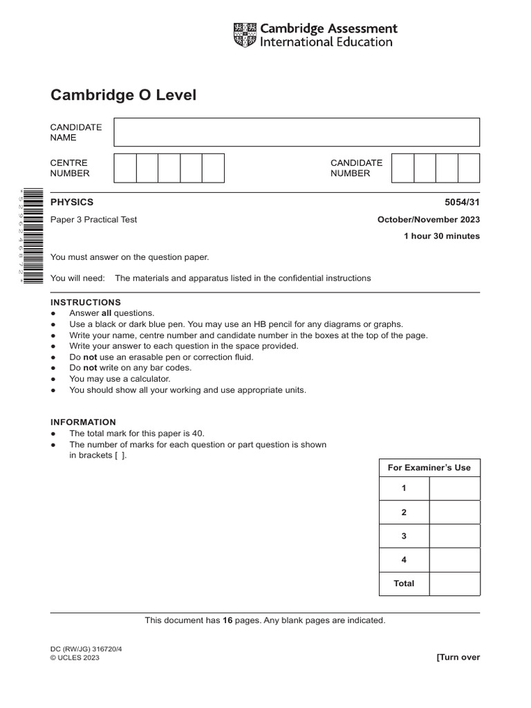 Cambridge O Level: PHYSICS 5054/31 | PDF | Metrology