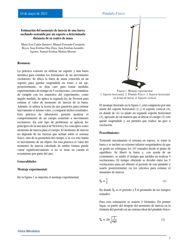 Informe de Física Mecánica - Péndulo Físico | PDF | Oscilación | Masa