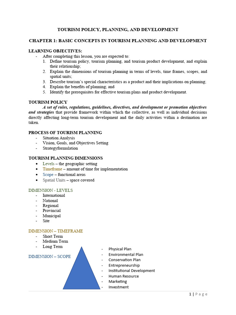 Chapter 1 Basic Concepts in Tourism Planning and Development | PDF | Tourism | Policy