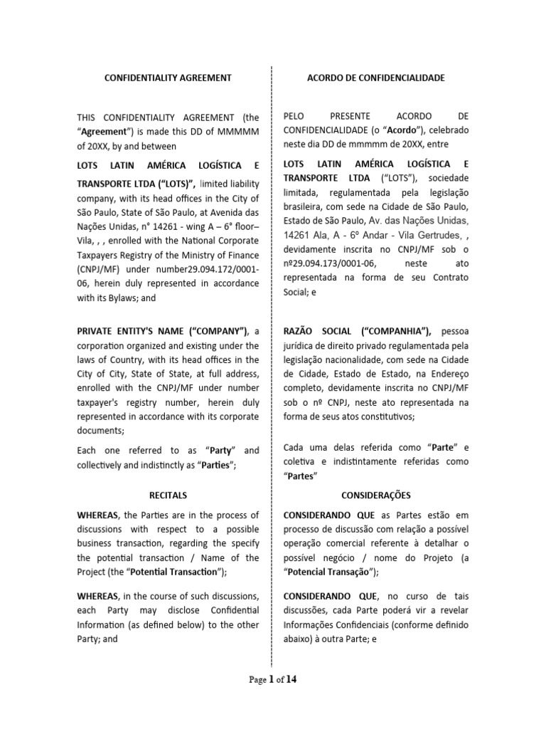 Modelo - Contrato de Confidencialidade (NDA) | PDF | Justiça | Crime e ...