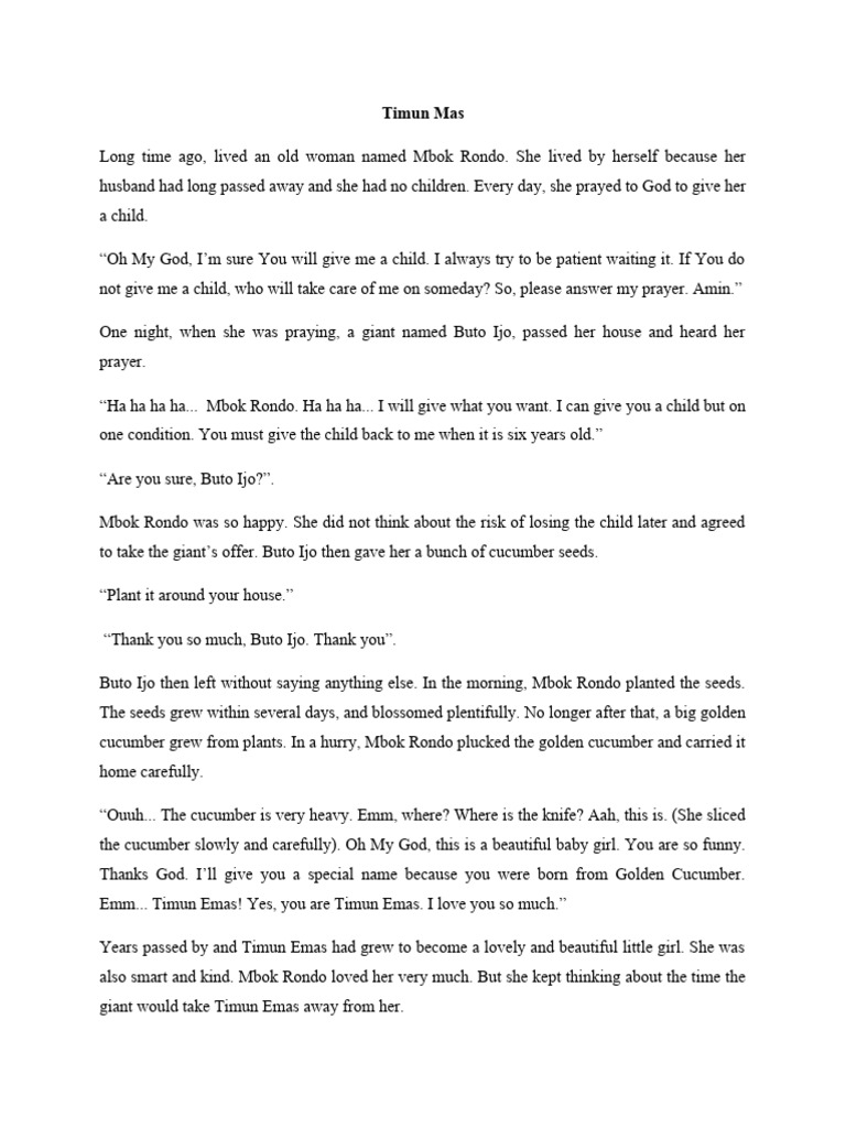 Timun Mas Story Telling | PDF