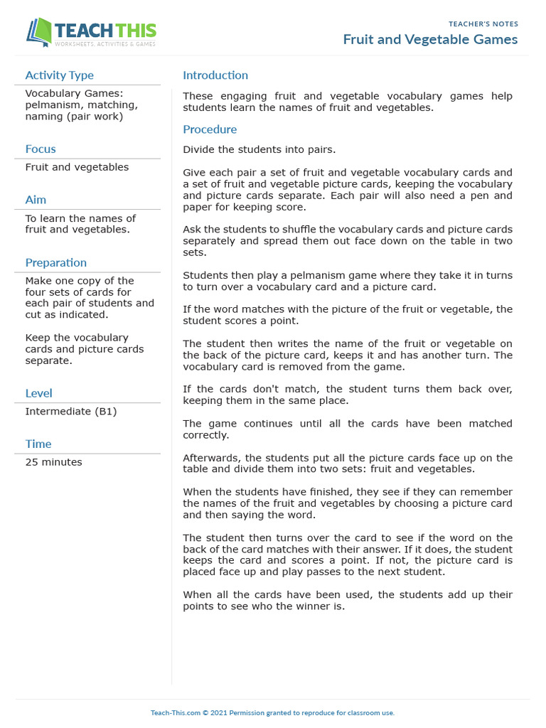 fruit-and-vegetable-games | PDF | Vegetables | Fruit
