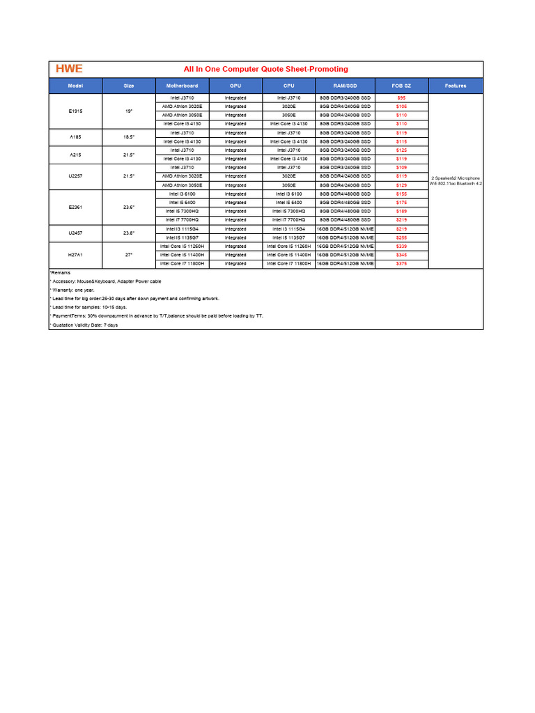 HWE All in One Pc Quotation List240301 | PDF | Intel | Personal Computers HWE All in One Pc Quotation List240301 | PDF | Intel | Personal Computers