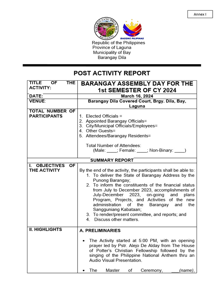Barangay Assembly Report 2024 | PDF | Committee