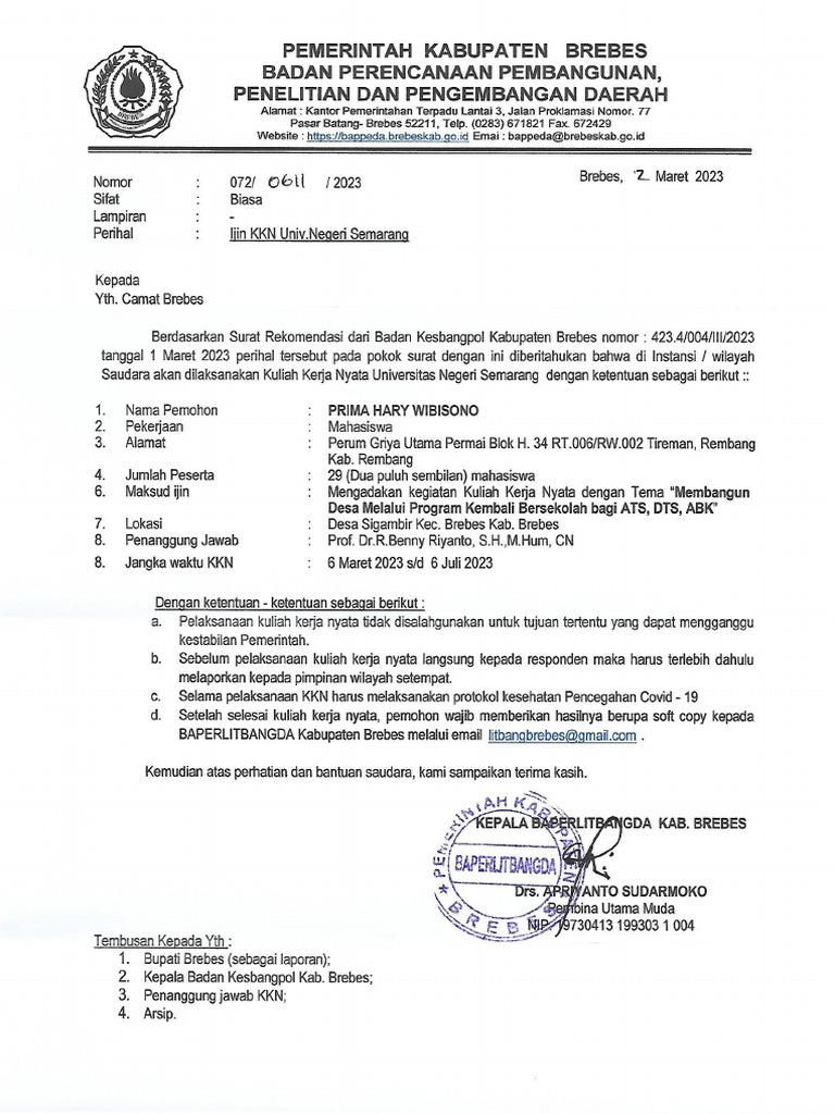 Ijin KKN Unnes Ds Sigambir | PDF