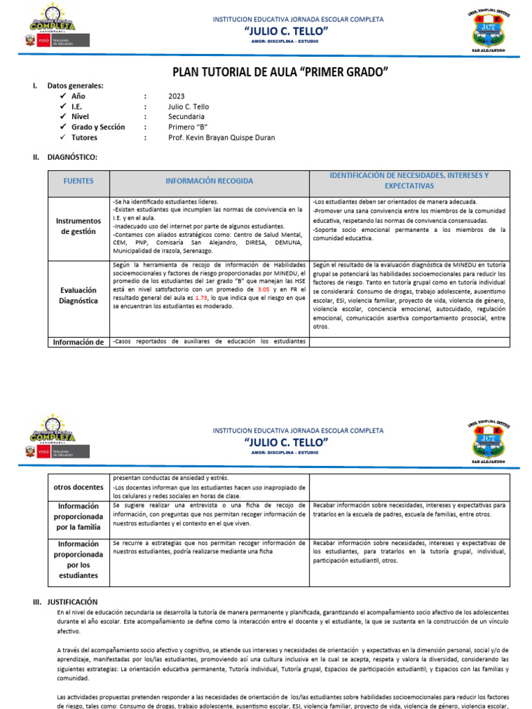 Plan Toe Primero | PDF | Comportamiento | Salón de clases