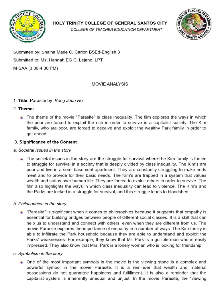 Parasite Movie Analysis: Class Inequality | PDF | Art | General Fiction