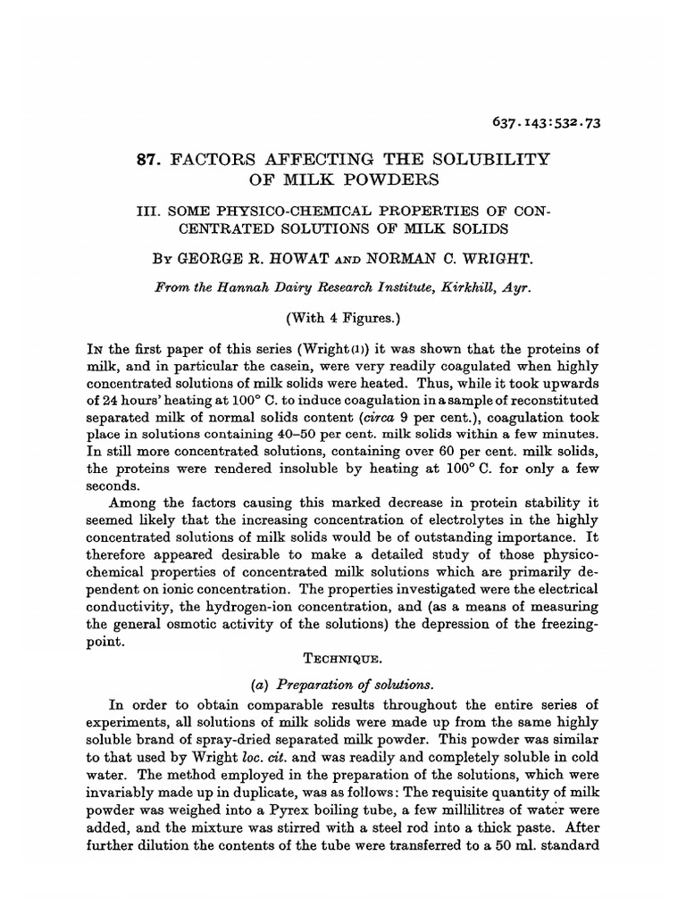 Howat 1934 | PDF | Solubility | Milk