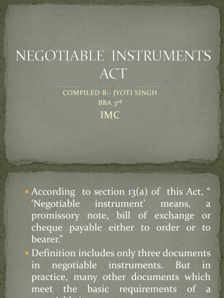 Negotiable Instruments Act | PDF | Negotiable Instrument | Cheque