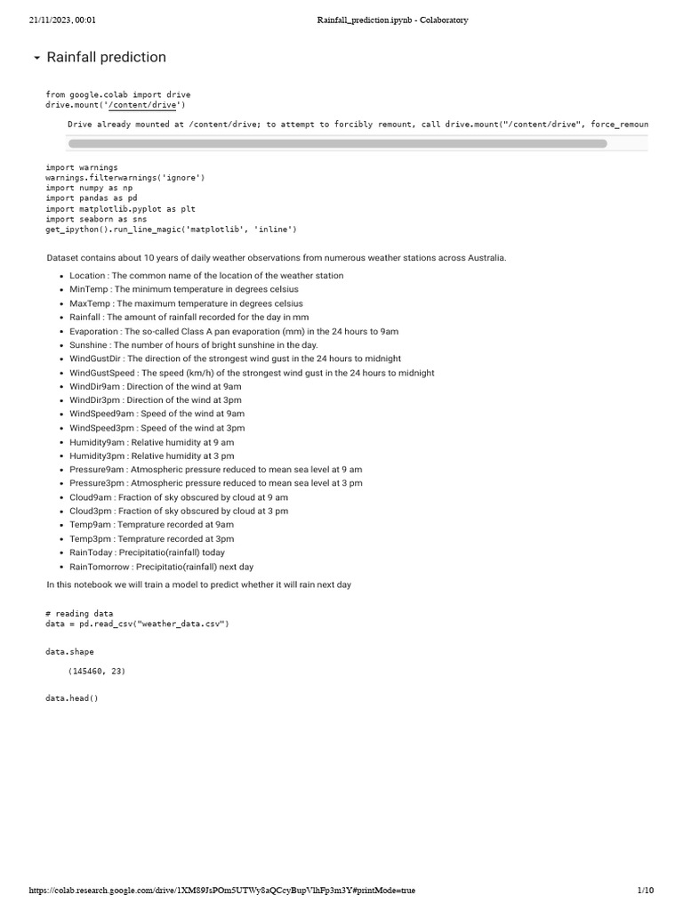 Rainfall Prediction Model in Python | PDF | Receiver Operating Characteristic | Meteorology