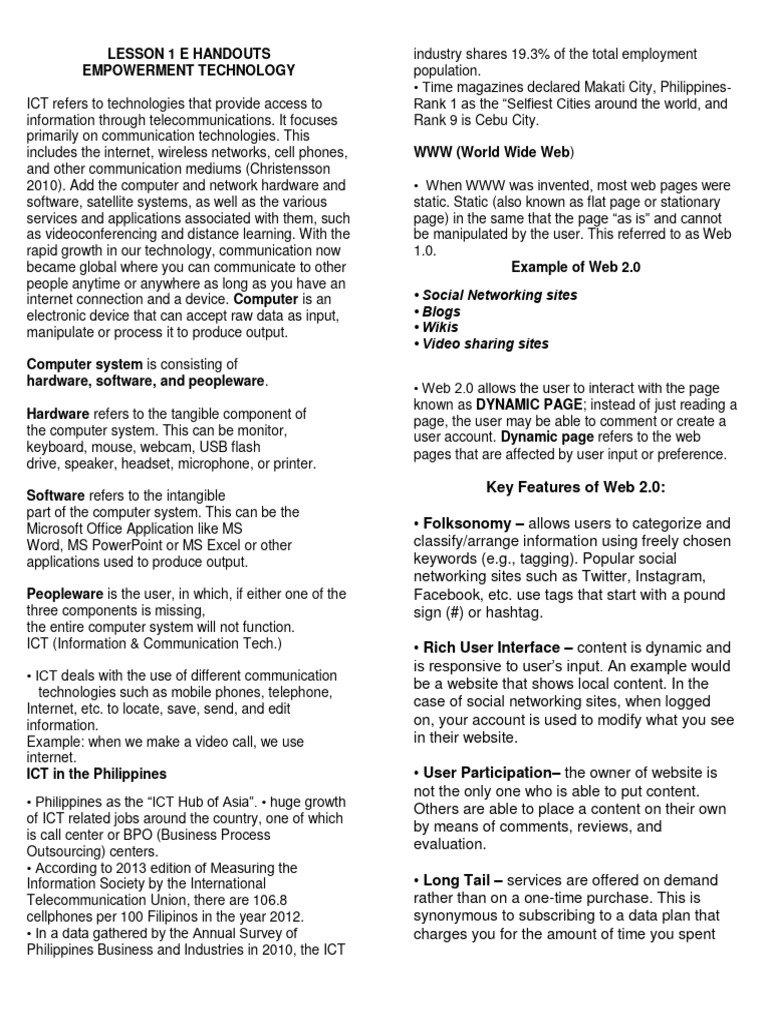 Empowerment Technology Lessons 1 Reviewer Material | PDF | World Wide ...