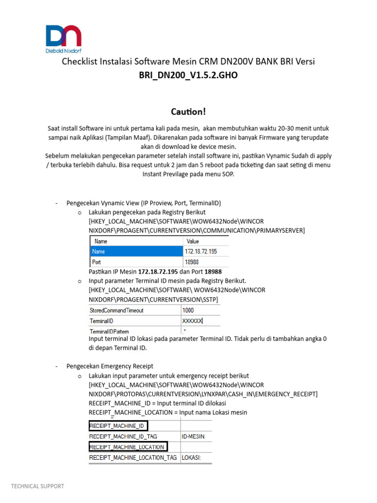 Checklist Instalasi Software BRI BRI - DN200 - V1.5.2.GHO | PDF