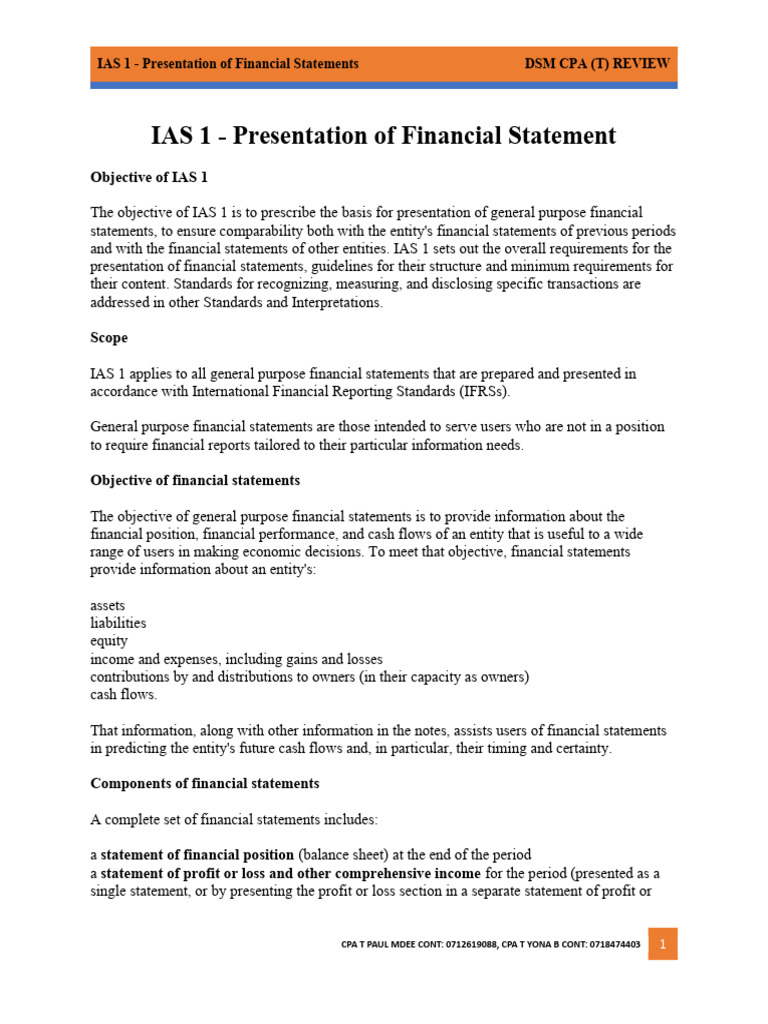 IAS 1: Financial Statements Overview | PDF | Financial Statement ...