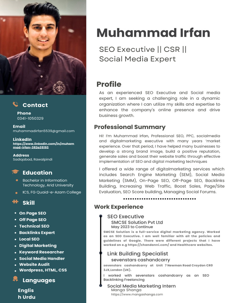 Muhammad Irfan CV | PDF | Search Engine Optimization | Search Engine Marketing