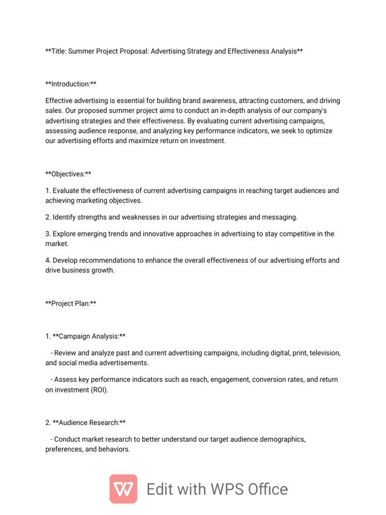 Summer Project Proposal On Advertising Strategy and Effectiveness ... Summer Project Proposal On Advertising Strategy and Effectiveness ...