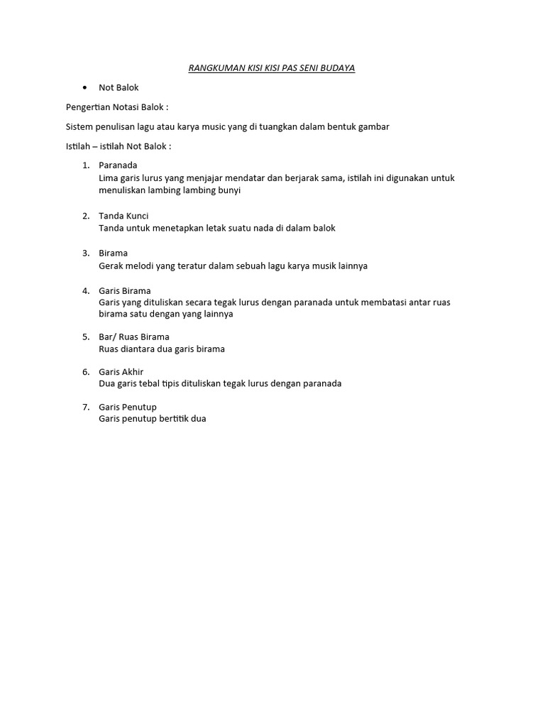 Rangkuman Kisi Kisi Pas Seni Budaya | PDF | Seni