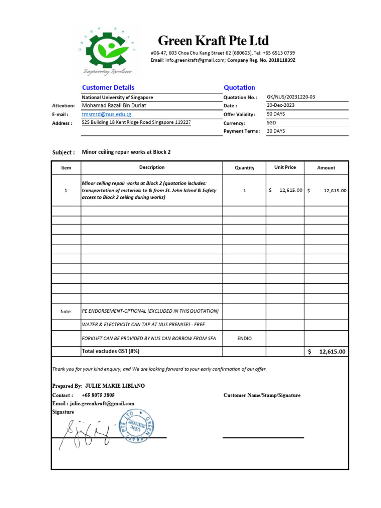 CEILING REPAIR WORKS AT ROOM 4 - GK QUOTATION | PDF