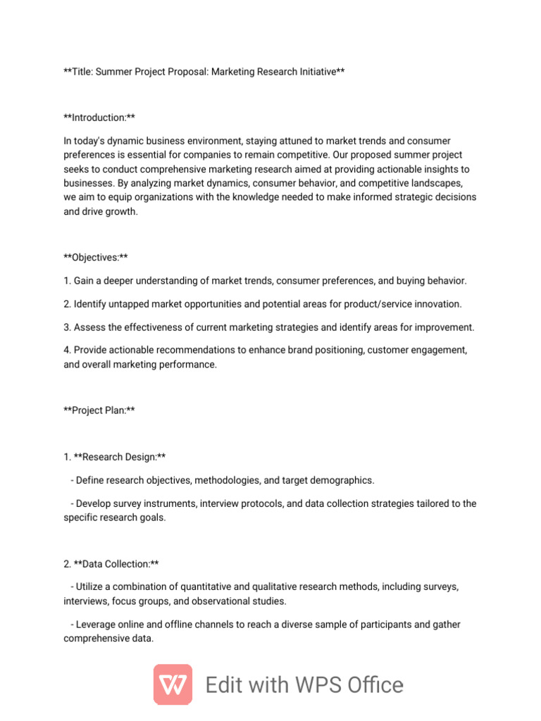 Summer Project Proposal On Marketing Research Initiative | PDF | Marketing Research | Consumer ...