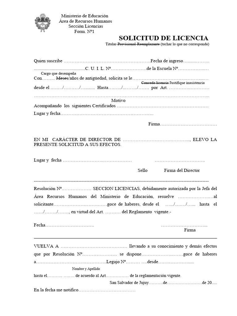 Solicitud Licencia Ordinaria Primaria | PDF