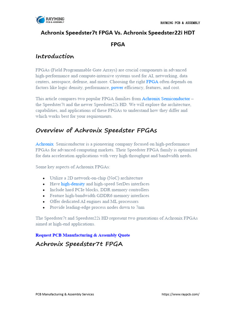 Achronix Speedster7t FPGA vs. Achronix Speedster22i HDT FPGA | PDF | Field Programmable Gate ...